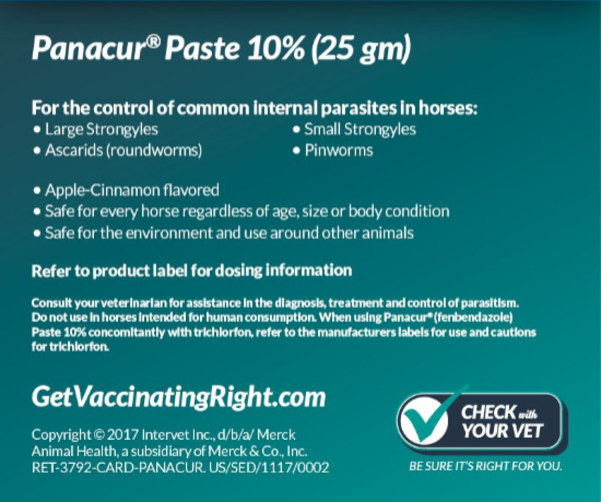 Merck Animal Health 69273 Panacur Equine Dewormer Paste, 25 g ...