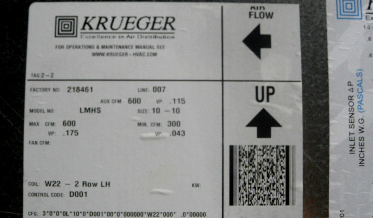 Krueger LMHS 600 Single Duct Terminal Unit Size 10-10 w/ Hot Water Hea ...