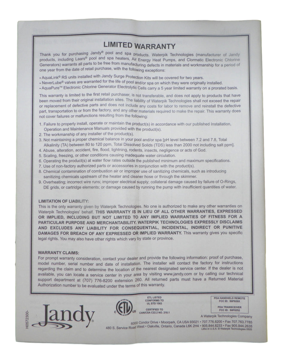 Jandy Aqualink RS PDA - Pool Digital Assistant Owner's Manual ...
